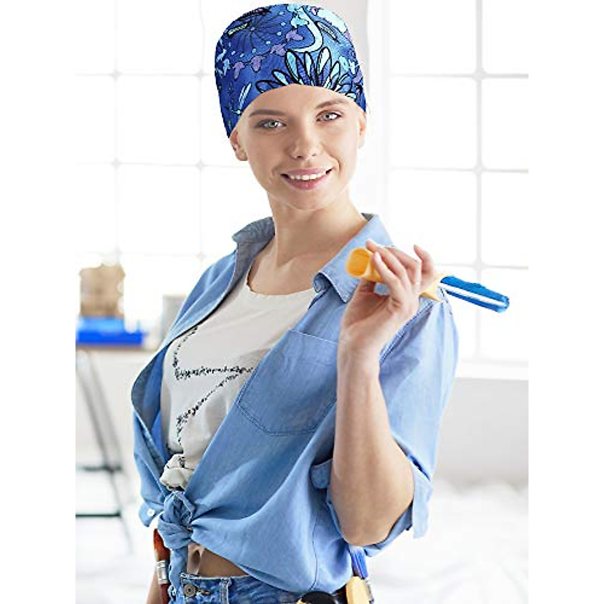 8 Pieces Working Caps with Button Tie Back Hats with Sweatband for Women Men (Animal Style)