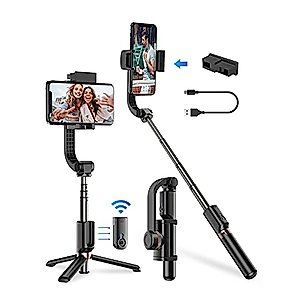 Gimbal Stabilizer For Smartphone, APEXEL 360° Rotation Auto Balance Small Portable Handhold Selfie Stick Tripod With Wireless Remote, 1-Axis Lightweight Extendable Stabilizer Gimble Iphone Phone Gopro