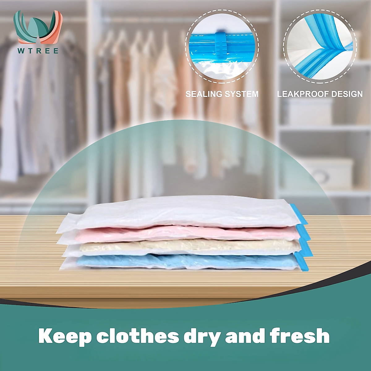 WTREE 20 Pack Vacuum Storage Bags, Space Saver Bags, Vacuum Sealed Bags for Comforters, Blankets, Clothes Storage, Hand Pump Included (4 Jumbo/4 Large/4 Medium/8 Small)