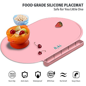 Silicone Baby Placemat, Food Catching Toddler Placemats for Kids Baby,Baby Pink