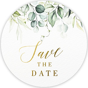 Mobiusea Creation Greenery Save The Date Stickers for Envelopes | 1.4 inch | Gold Foil | 108pcs Waterproof Invitation Stickers for Wedding, Bridal Shower, Birthday, Baby Shower