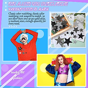 Geosar 60 Pcs Iron on Star Patches Star Shape Rhinestone Appliques Adhesive Glitter Star Patches Rhinestone Appliques Embellishments Patches for DIY (Black, Gray,Mixed Size)