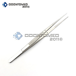 OdontoMed2011 Set of 2 Dental College TWEEZER Serrated 6" Straight & Curved College PLIER Stainless Steel ODM Brand