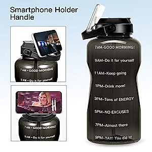 QuiFit Motivational Gallon Water Bottle - with Straw & Time Marker BPA Free 128/64 oz Large Water Jug Leak-Proof Durable for Fitness Outdoor Enthusiasts(Black, 64 oz)