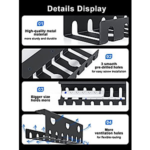 Under Desk Cable Management Tray 2 Pack, Metal Cable Tray Basket for Wire Management, No Drill/Drill PC Cord Organizer for Home Office Computer Desk Cable Hider, 15.75x4.72x4.72in, Black Raceway