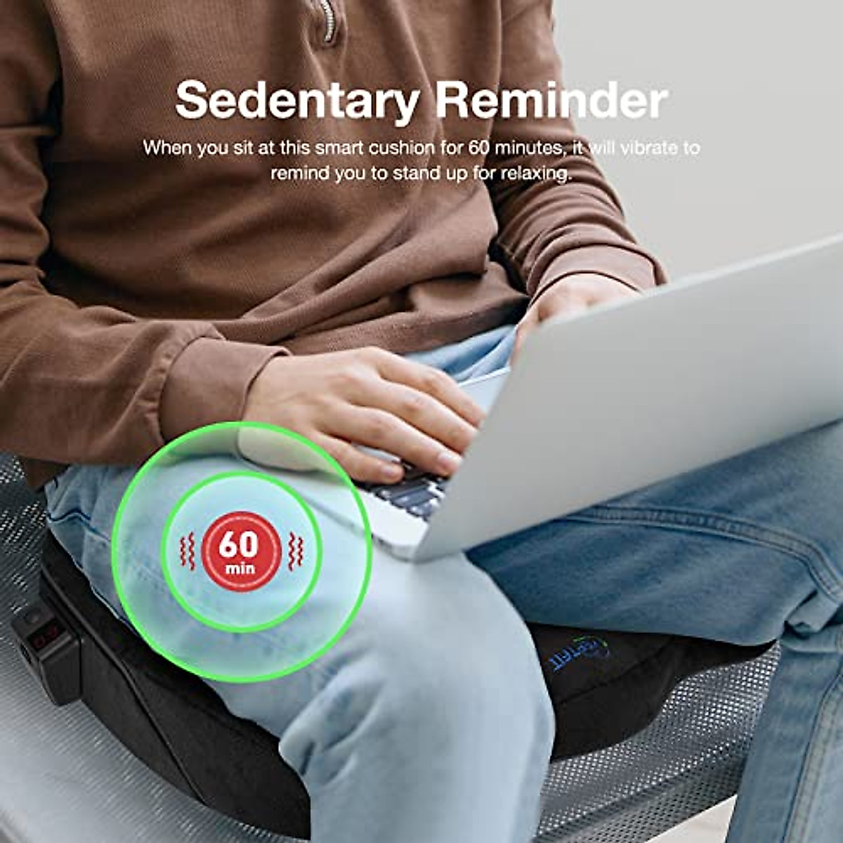 KEPTFIT Intelligent Office Chair Seat Cushion, Sedentary Reminder Gel Memory Foam Desk Car Seat Cushions for Back, Coccyx, Tailbone Pain Relief (Black)