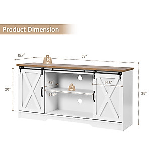 4 EVER WINNER White TV Stand for 65 Inch TV, 58" Farmhouse Entertainment Center with Sliding Barn Doors for Televisions up to 65+ Inch, TV Stand 65 Inch with Adjustable Shelf for Living Room