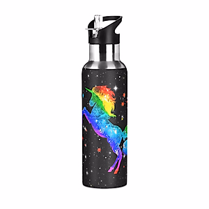 Kcldeci Unicorn Rainbow Galaxy Sports Water Bottle 20 Oz Straw Lid Leak Proof Vacuum Insulated Stainless Steel Hot Cold Double Walled Thermo Mug Tumbler Travel Cup Standard Metal Canteen