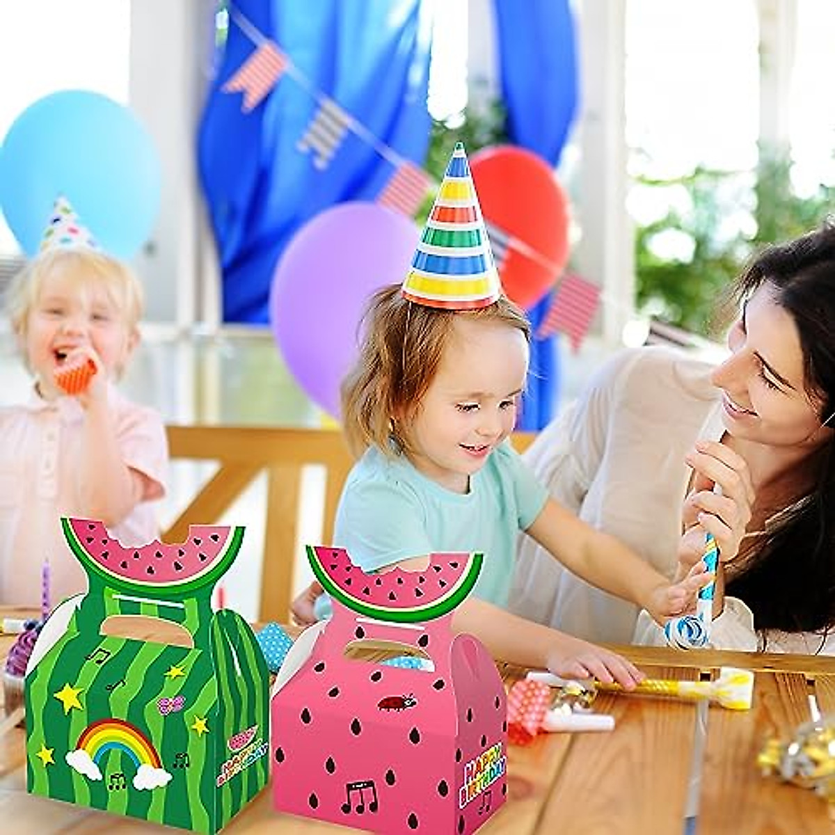 Cartoon Melon Birthday Party Supplies Goodie Bags 16 Pcs, Candy Gift Boxes for Kids Boys Girls J Watermelon One In a Melon Party Decorations Favors