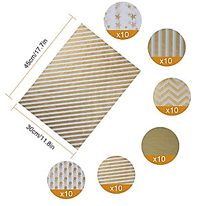 SAVITA 60 Sheets 30x45cm/11x17 inch Gold White Metallic Tissue Paper, Metallic Gift Wrapping Tissue Paper for Christmas Weddings Birthday Party Showers DIY Arts Crafts (6 Styles)