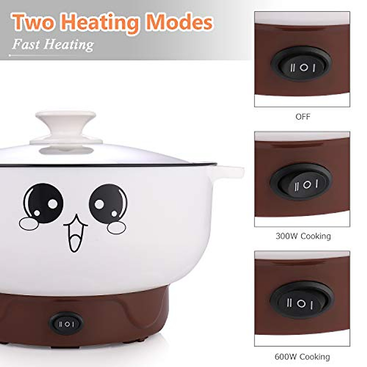 MINGPINHUIUS 4-in-1 Multifunction Electric Cooker Skillet Wok Electric Hot Pot For Cook Rice Fried Noodles Stew Soup Steamed Fish Boiled Egg Small Non-stick with Lid (2.8L, without Steamer)