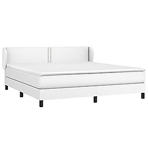 vidaXL Bed Frame, Double Platform Bed with Mattress, Bed Frame Mattress Foundation with Headboard for Bedroom, White California King Faux Leather