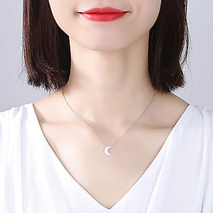 Kaletine White Synthetic Opal Crescent Moon Pendant Necklace Sterling Silver Cable Chain Adjustable 16-17-18 Inch