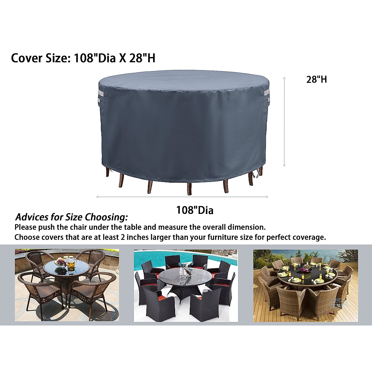 Garden Balsam Patio Furniture Cover Grey 108" D X 28" H Round Waterproof Outdoor Table Chair Set Covers Outdoor Sectional Cover Outdoor Furniture Set Cover