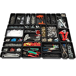 ONREVA 32pcs Tool Box Organizer Tray Dividers Set, Toolbox Organizer and Storage Trays Kit, Workbench Cabinet Bins, Tool Chest Drawer Organization Garage Accessories Small Parts Hardware Tool Tray