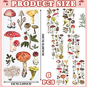 Geyoga 6 Pcs Vintage Mushrooms Rub on Transfers Mushroom Scrapbook Stickers Botanical Furniture Decals for DIY Arts Crafts Scrapbooking Diary Album Journals Nightstand Home Decor, 6 x 12 Inches
