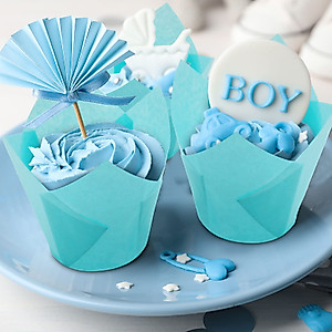 200 Pcs Tulip Cupcake Liner for Baking Pink and Blue Cupcake Liner Tulip Baking Cups Greaseproof Paper Cupcake Wrappers Baby Shower Muffin Liner for Team Girl Boy Gender Reveal Party Supplies