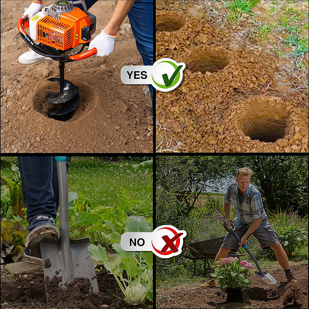 LONGRUN Post Hole Auger for Garden Fence Post, 6" x 31.5" Earth Auger Drill Bit, 0.79”(20mm) Inner Shaft Auger Bit for Planting Trees and Bedding, Bulbs, Seedlings, Gardening, Large Fencing Digger