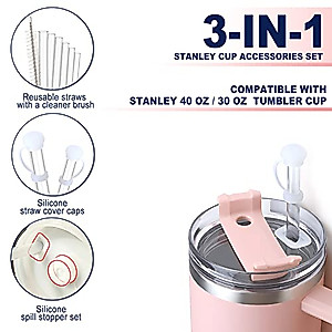 3-in-1 Stanley Cup Accessories, 6 Reusable Straws, 2 Straw Cover Caps, 2 Spill Stoppers Set, Compatible With Stanley 40 Oz Tumbler With Handle & 30 Oz Stanley Tumbler Cups for Replacement & Leak Proof