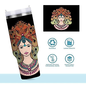 RPLIFE Intricate Hairstyles Black 40 Oz Tumbler with Handle, Stainless Steel Tumbler with Straw, Coffee Tumbler for Women