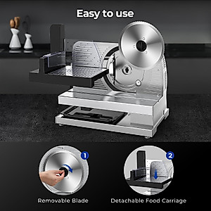 OSTBA Die-Cast Electric Meat Slicer Machine, 0-23mm Adjustable Thickness, Two 6.7” Removable Stainless Steel Blades, Intermittent Switch, 160W Deli Food Slicer with Food Tray for Meat Cheese Bread