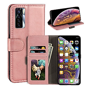 MILEGAO Case for Tecno Camon 17 Pro, Magnetic PU Leather Wallet-Style Business Phone Case,Fashion Flip Case with Card Slot and Kickstand for Tecno Camon 17 Pro 6.8 inches-Rosegold