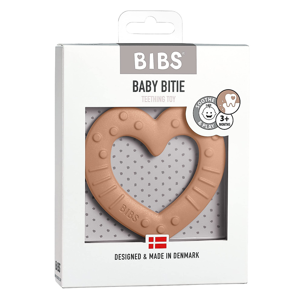 BIBS Baby Bitie Teether | BPA Free | Made in Denmark, Heart, Peach