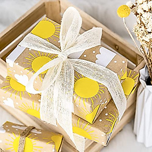 RUSPEPA Kraft Wrapping Paper Roll - Sun and Cloud Design Great for Birthday, Party, Baby Shower - 17 Inches X 32.8 Feet