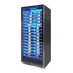 Vinotemp EL-300COMM Cellar Cooler Refrigerator, Built-in or Freestanding Wine Fridge with Touchscreen Temperature Control Glass Door and Safety Lock, 188 Bottle, Black