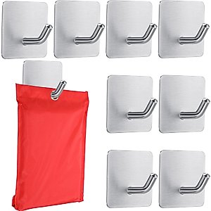 Yaocom 8 Pieces Emergency Fire Blanket Hook Self Adhesive Hooks Small Metal Hooks Stick on Stainless Steel Bathroom Hanger for Hanging Home Bathroom Kitchen Door Emergency Fire Blanket Towel, Silver