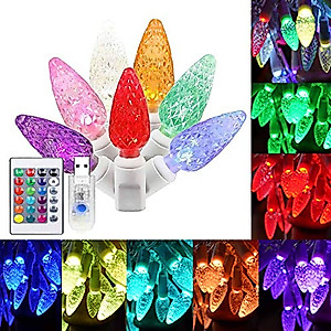 LOGUIDE C6 Christmas Tree String Lights,16 Colors USB Waterproof LED Outdoor Fairy Lights with 24 Key Remote for Patio Xmas Tree Wedding Party Decor, Multicolor