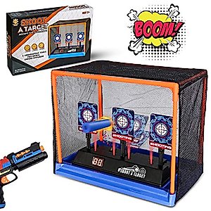 Electronic Shooting Target Scoring Auto Reset Digital Targets for Nerf Guns Toys with a Support Cage & Net, Christmas Birthday Gifts Toy for Kids-Boys & Girls