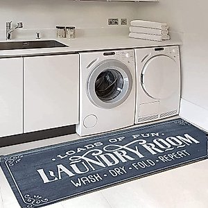 Poowe Farmhouse Laundry Room Rugs Runner and Mats,Non Slip Waterproof Laundry Mats Kitchen Floor Carpet Durable Cushioned Natural Rubber Area Rug for Laundry Room Kitchen Bathroom