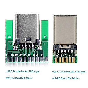 chenyang USB C DIY Connector USB 3.1 Type C 24Pin Male Plug ＆ Female Socket Port Repair Replacement Solder Adapter with PCB Board