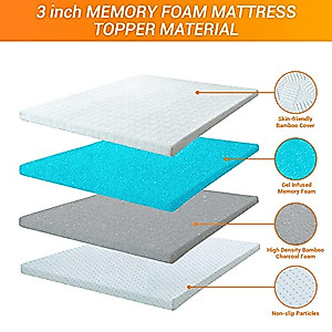 ZMEIJU 3 Inch Gel Memory Foam Mattress Topper Queen Size,Premium Soft Pressure Relief Mattress,Sleep Innovations Mattress Topper