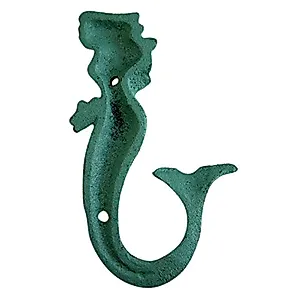 Patina Green Cast Iron Mermaid Wall Hook 6 Inch (Set of 4)
