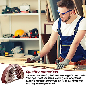 Sanding Belts Disc Grit Aluminum Oxide, 24 Pieces 1 x 30 Inch Abrasive Sanding Belt (60/80/120/150/240/400 Grits) and 24 Pieces 5 Inch Self Stick No-hole Sanding Disc (80/100/ 120/180/ 240/400 Grit