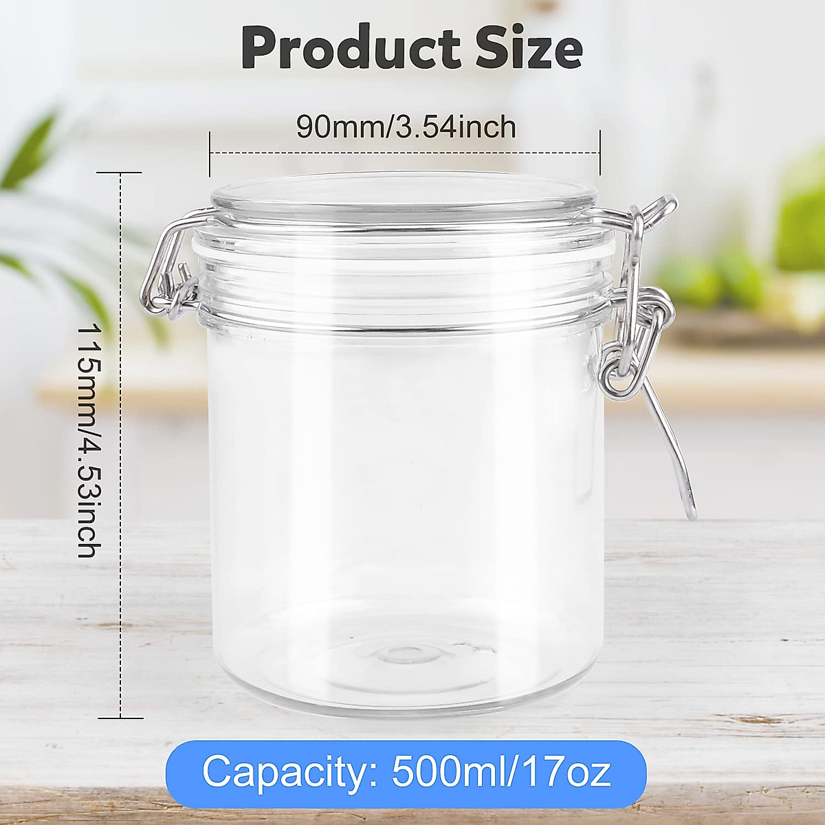 2 Pack 500ml/17oz Plastic Storage Jars Clear Wide Mouth Canning Jar Empty Sealed Bottle Container with Airtight Lid for Food Storage Liquid Powder Herbs Coffee Sugar Nuts Cosmetic