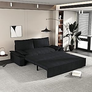 Oversized 3 in 1 Loveseat Sleeper Sofa Bed ,Comfy Love Seats W/Pull Out Sleeper Couch and Padded Armrests Convertible Queen Size Sofabed with 2 Lumbar Pillows for Home Office Apartment Living Room