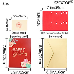 SZCXTOP Paper Birthday Cake 3D Pop Up Greeting Cards,Rose Flowers Cards Postcards for Kids Adults Girls Womens Wife Daughter Sister Boys Men Friends，DIY Numbers of Age