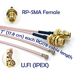 Set of 2 Omni-Directional Wi-Fi Long Range Dual Band 9 Dbi Antenna 2.4/5Ghz 802.11n/b/g and 2 RF U.FL Mini PCI to RP-SMA Female Pigtail Antenna Wi-Fi Cable (Kit for Routers, mini PCIe Cards)