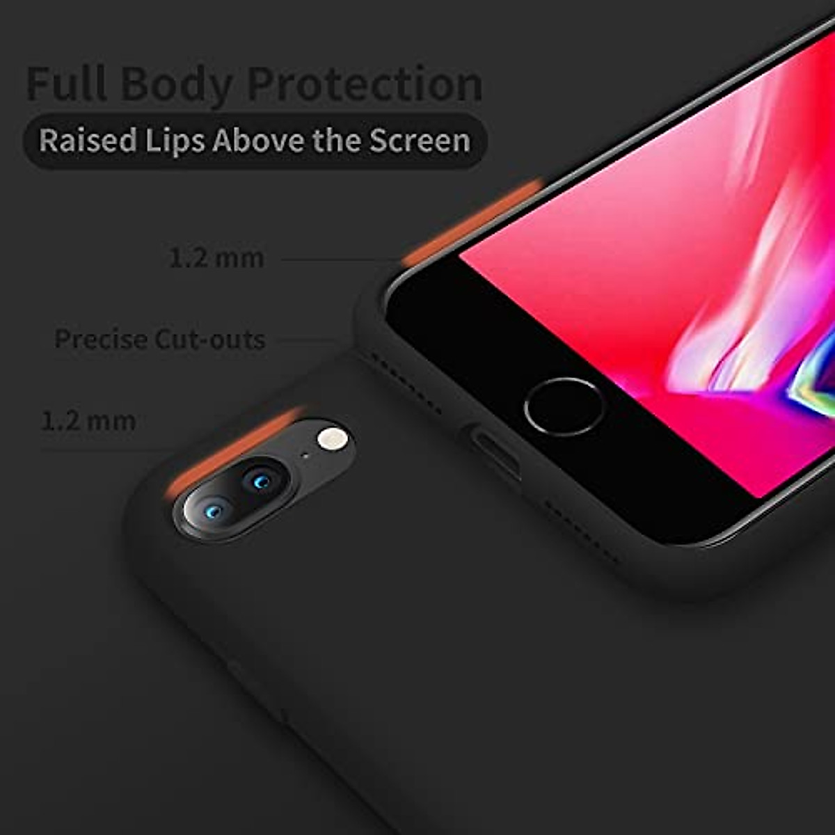 Cordking iPhone 8 Plus Case, iPhone 7 Plus Case, Silicone Ultra Slim Shockproof Phone Case with [Soft Anti-Scratch Microfiber Lining], 5.5 inch, Black