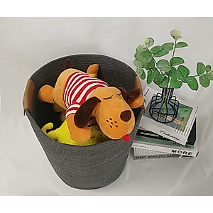 KUNRO Cotton Rope Baskets Woven Storage Organizer Round Open Dish for Jewelry Keys Toys Nursery Candy Gift Kids Room(Grey)