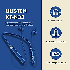 U-Listen PRO KT-N33 Wireless Bluetooth Neckband Headphone Super Bass Noise Reduction HD Mic Type C Foldable New Ergonomic Design Trendy Comfy Gym Sport Around The Neck by Turbootech(Blue)