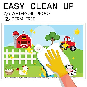 Disposable Stick-on placemats(Individually Wrapped) for Baby&Toddler&Kids, Sticky Table Cover placemats for Restaurant/Travel, Waterproof Cover 12''x18''（Farm Pattern）