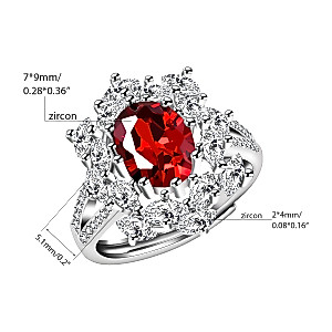 Uloveido Platinum Plated Oval Cut Created Red Ruby Wedding Ring for Women, Cubic Zirconia Engagement Jewelry, Adjustable Y1826