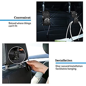 Yonput 2 PCS Bling Car Seat Headrest Hook, Crystal Back Seat Hanger Storage Organizer Rhinestone Car Headrest Hangers for Purse, Bag, Handbag, Grocery (Black)