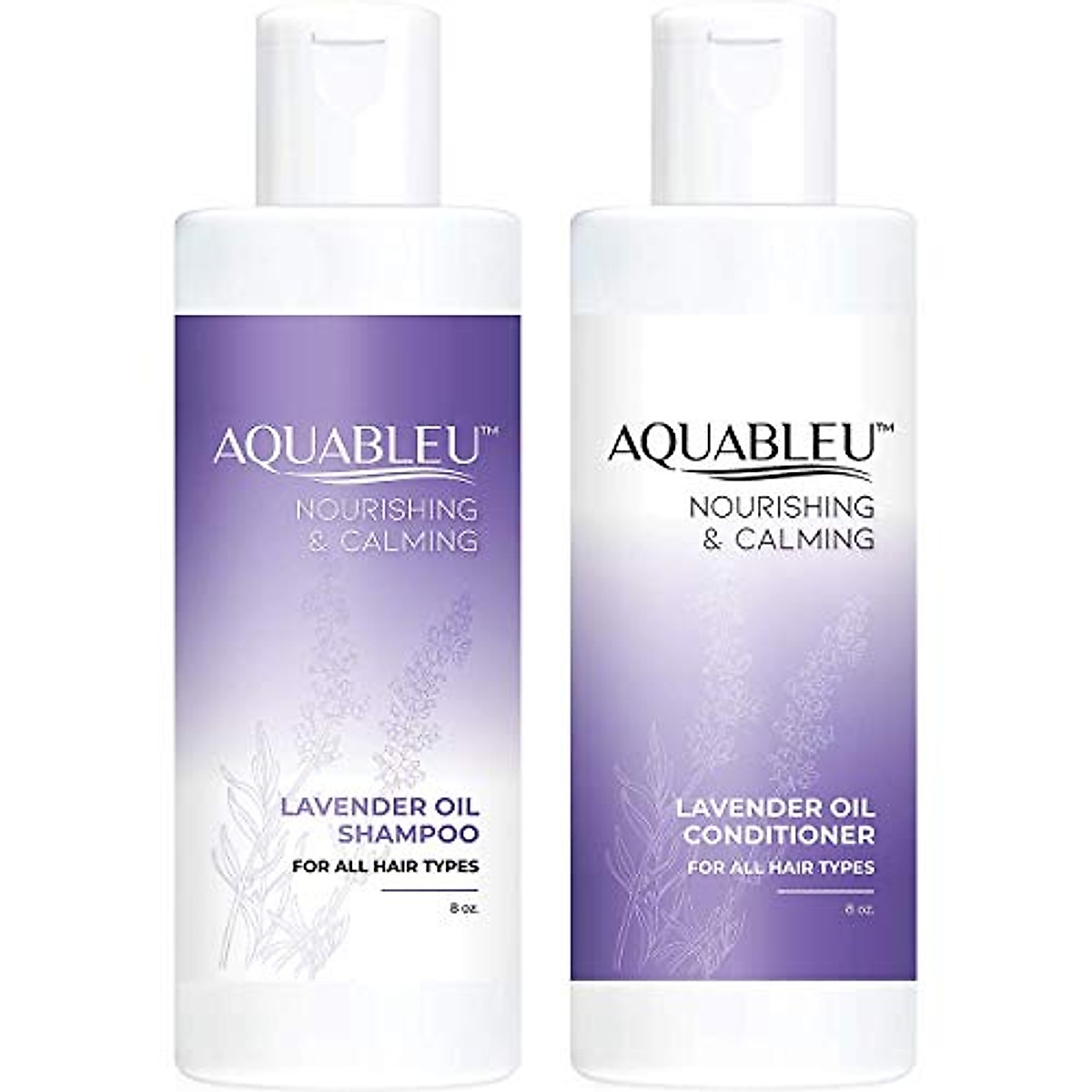 Aquableu Natural Lavender Shampoo & Conditioner Set - Gentle Ultra Calming Multitasking Cleanser - Nourishing & Restorative - Jojoba Oil - Sulfate & Paraben Free - For color treated hair (8 oz)