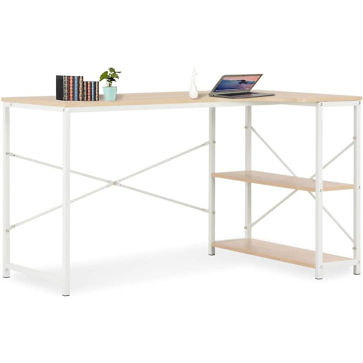 vidaXL Computer Desk Industrial Home Office Workstation PC Study Writing Working Table Corner Desk Furniture White and Oak 47.2"x28.3"x27.6"