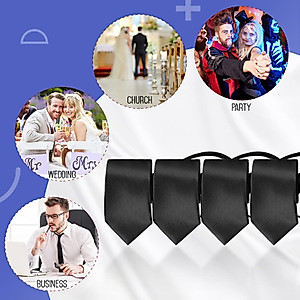 Xinnun 4 Pieces Zipper Ties for Men Adjustable Men's Neckties Zip on Tie for Men Zipper Skinny Necktie Clip on Slim Tie(Black)